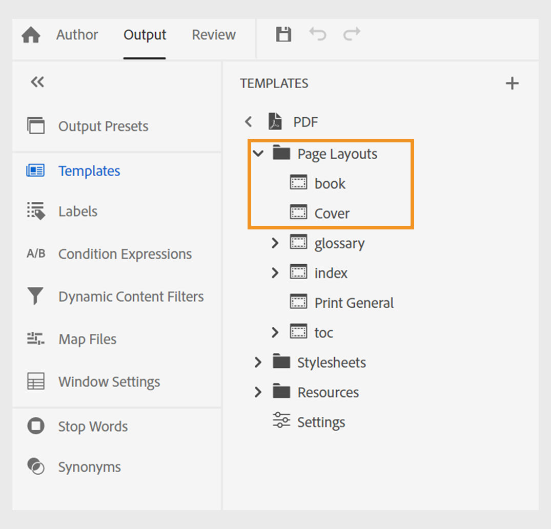 Components of a PDF template in Adobe RoboHelp